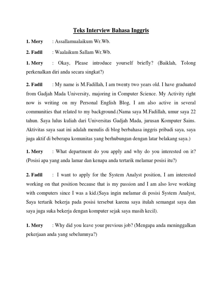 Teks Interview Bahasa Inggris | PDF