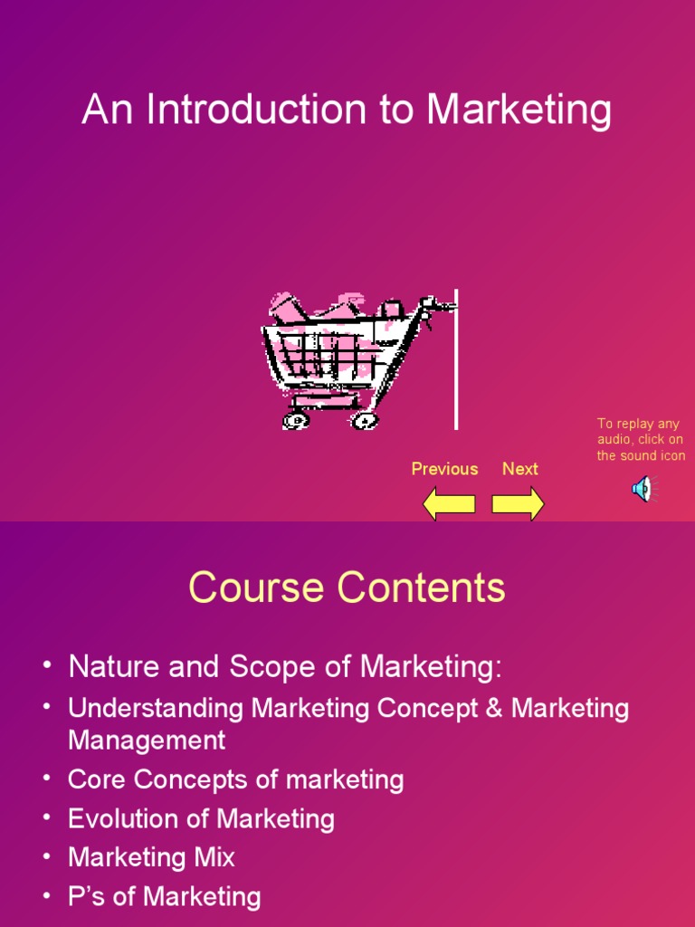 An Introduction To Marketing: Previous Next | PDF | Marketing | Sales