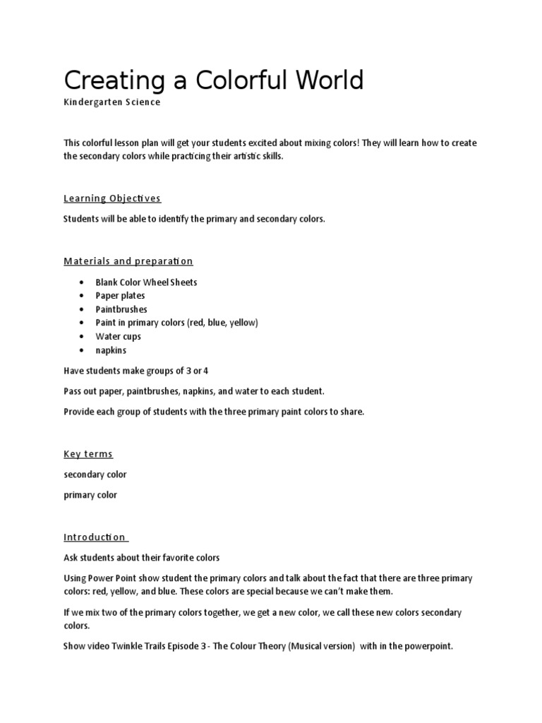 Lesson Plan-Creating A Colorful World | PDF | Art