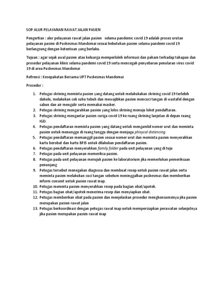 Sop Alur Pelayanan Rawat Jalan Pasien Covid 19 Pdf
