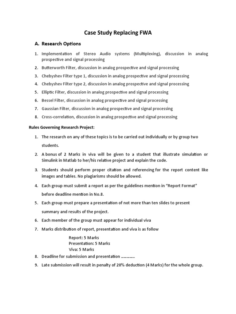 Case Study Replacing FWA: A. Research Options | Download Free PDF ...