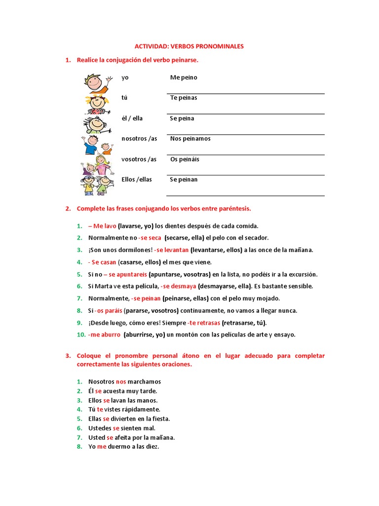 Verbos Pronominales - Actividad PDF | PDF | Sintaxis