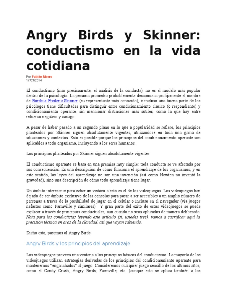 Angry Birds y Skinner - Conductismo en La Vida Cotidiana | PDF ...