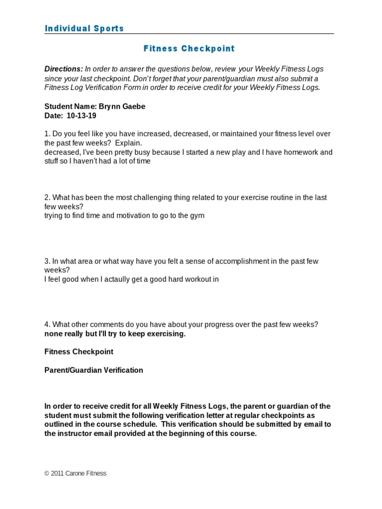 Individual Sports Fitness Checkpoint | PDF