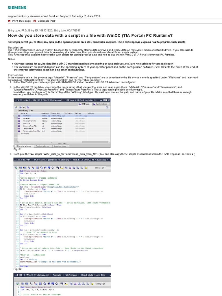 How Do You Store Data With A Script In A File With Wincc Tia Portal Pc Runtime Pdf File