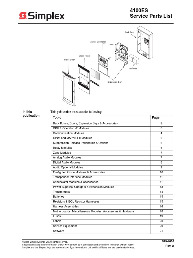 Simplex 4100ES Service Parts List PDF | PDF | Telephone | Computer Network