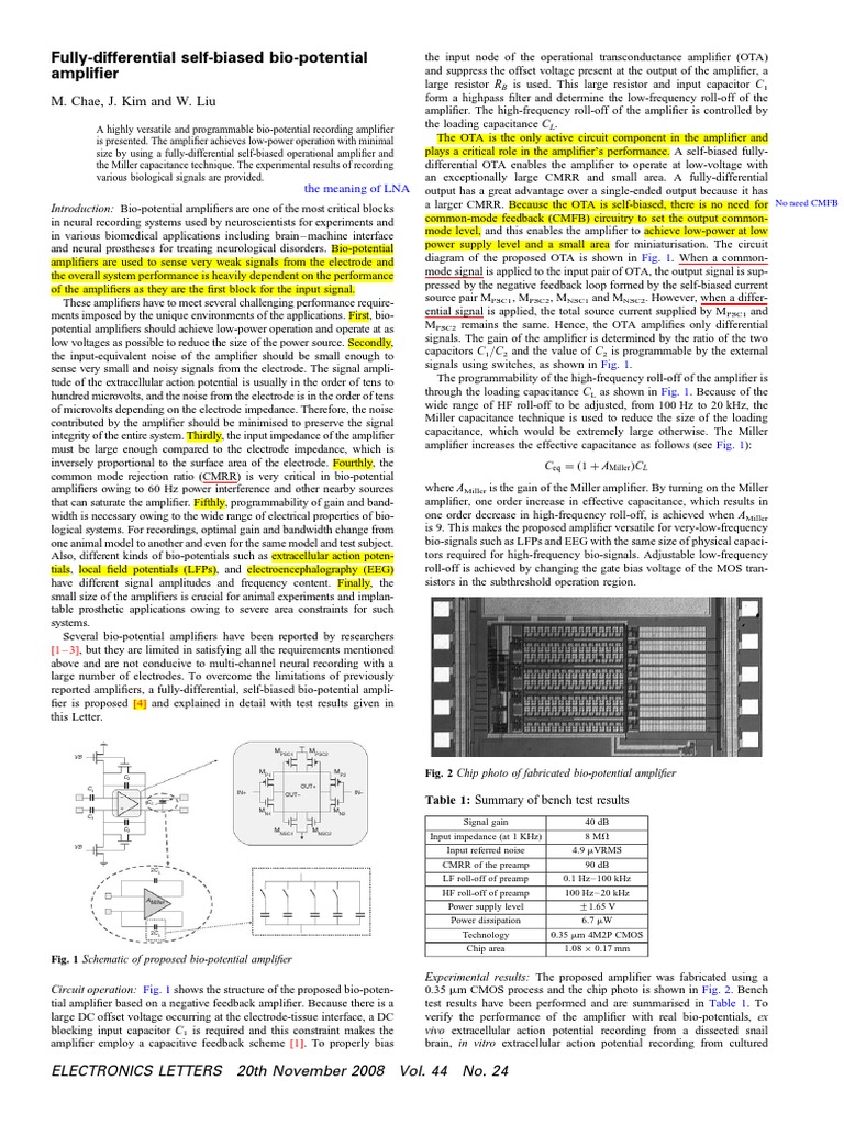 2008-ELT-Fully-differential Self-Biased Bio-Potential Amplifier | PDF ...