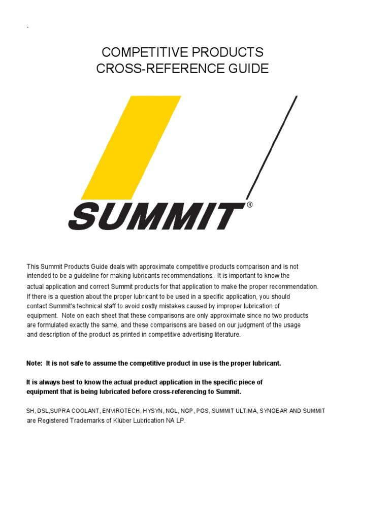 Competitive Products Cross-Reference Guide | PDF | Lubricant | Lubrication