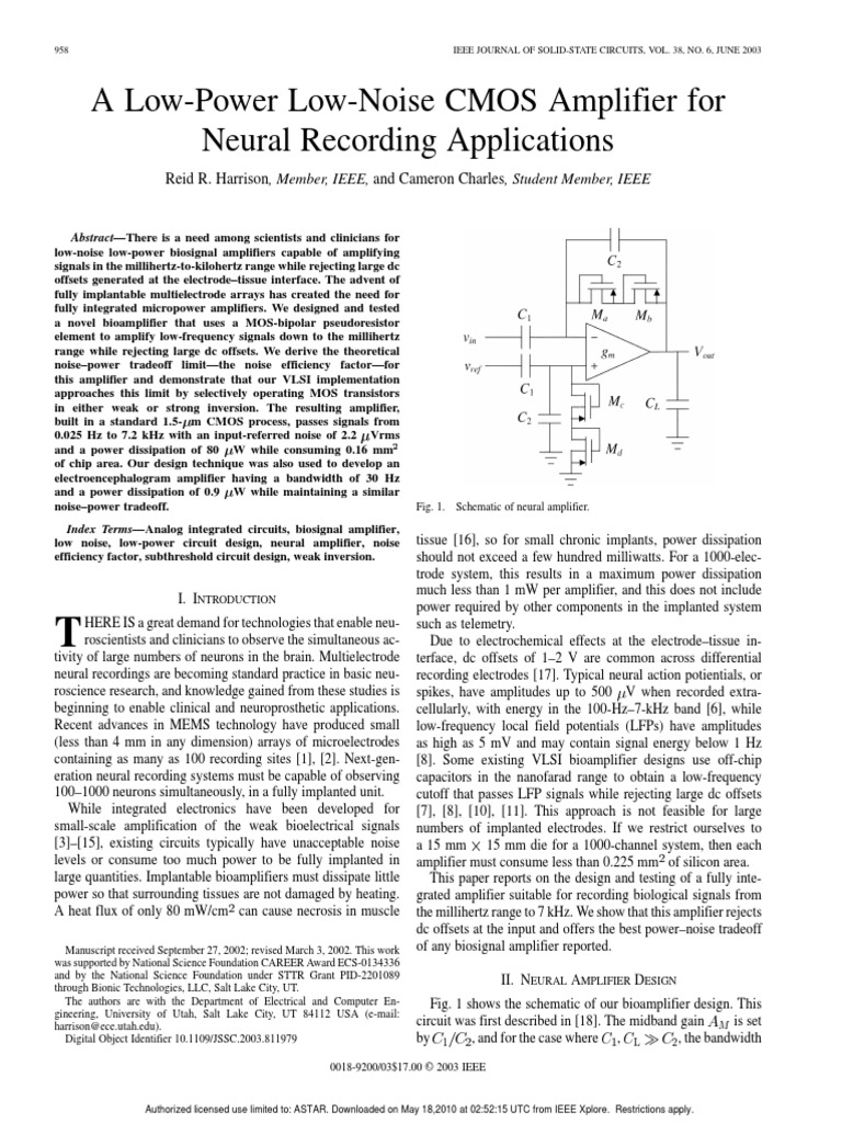 2003JSSC - A Low-Power Low-Noise Cmos Amplifier For Neural Recording Applications - Harrison ...