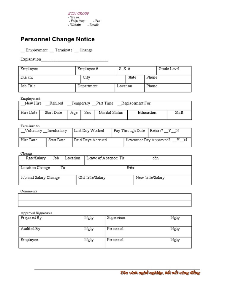 Personnel Change Notice: Employment | PDF