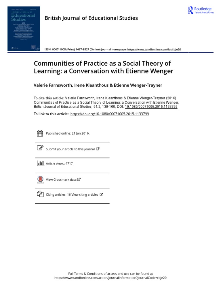 Communities of Practice As A Social Theory of Learning A Conversation ...