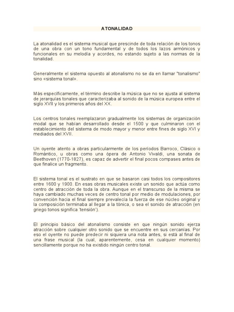 ATONALIDAD | PDF | Música clásica | Composiciones Musicales
