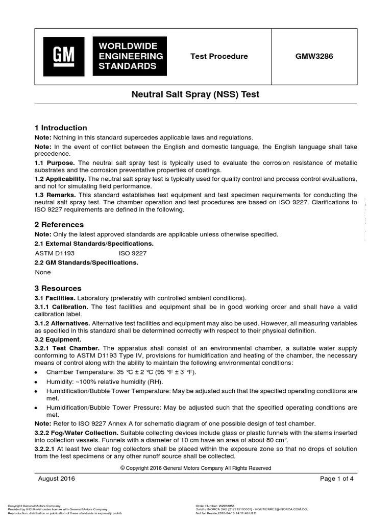 Worldwide Engineering Standards: Neutral Salt Spray (NSS) Test | PDF ...