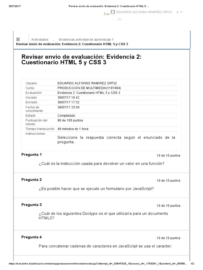 Evaluación HTML5 y CSS3: Resultados | PDF | Script Java | HTML