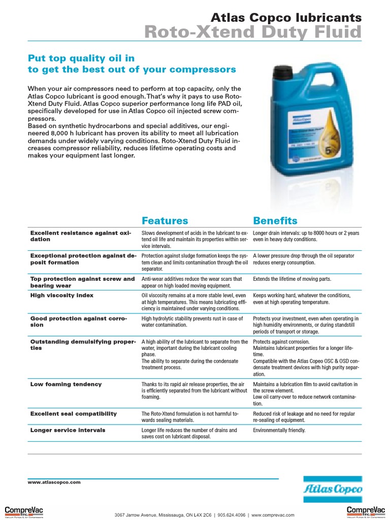 Atlas Copco Roto-Xtend Duty Fluid Protects Compressors | PDF ...