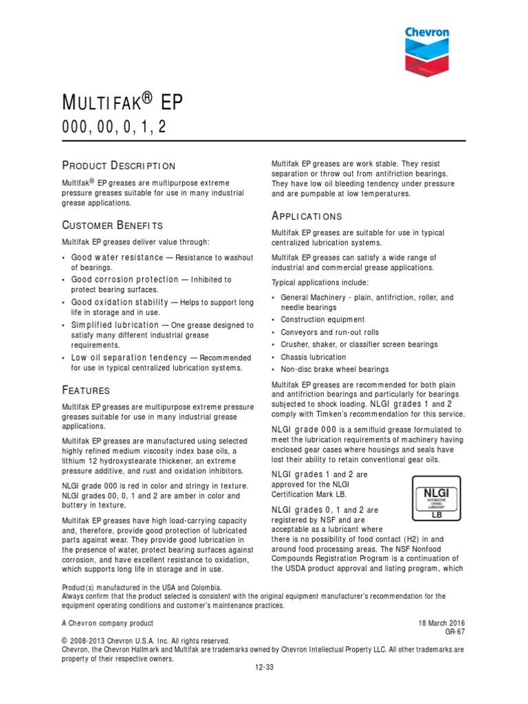 Multifak EP - Data Sheet | PDF | Bearing (Mechanical) | Lubricant
