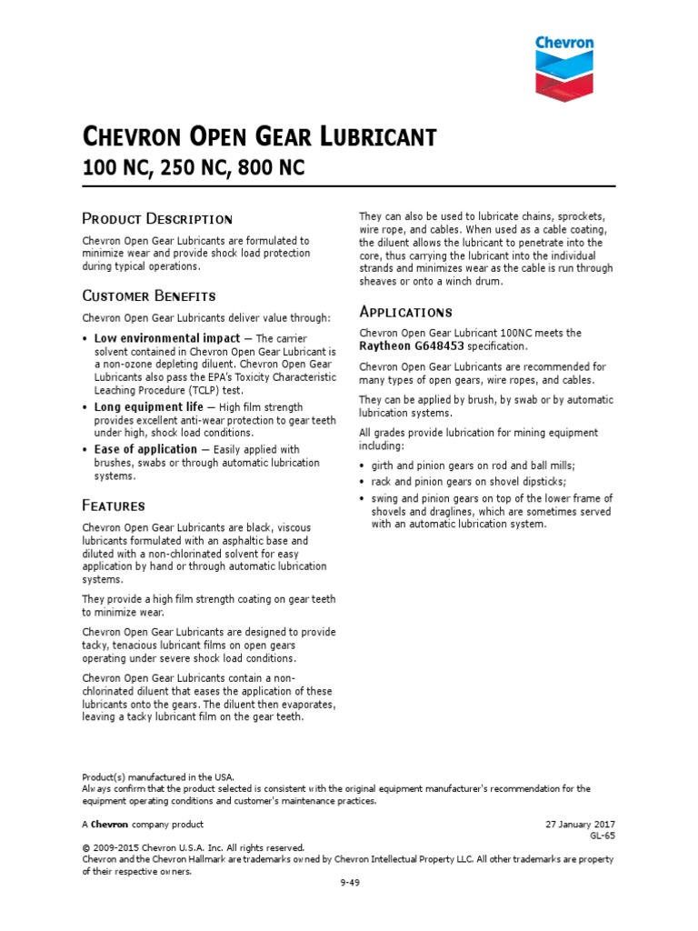 Chevron Open Gear Lubricant | PDF | Lubricant | Gear