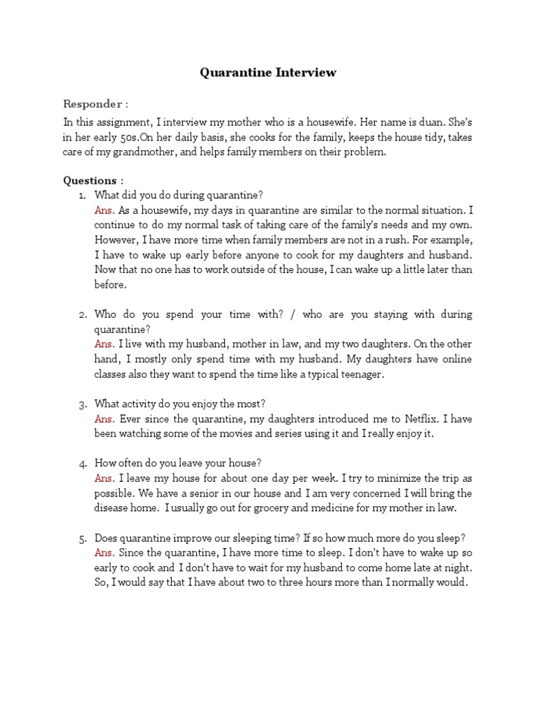 English Interview | PDF | Quarantine | Infection