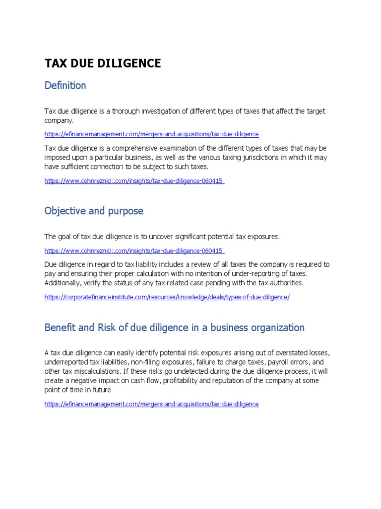 Due Diligence-Tax Due Dil | PDF | Due Diligence | Withholding Tax