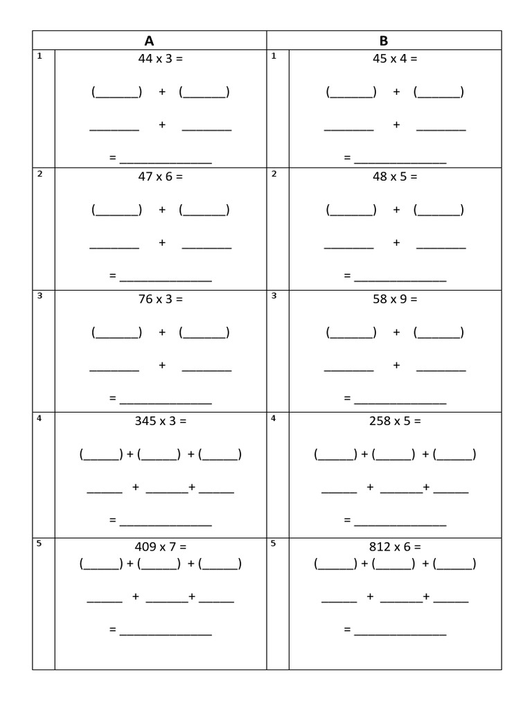Split Strategy Multiplication Worksheet | PDF | Teaching Methods ...