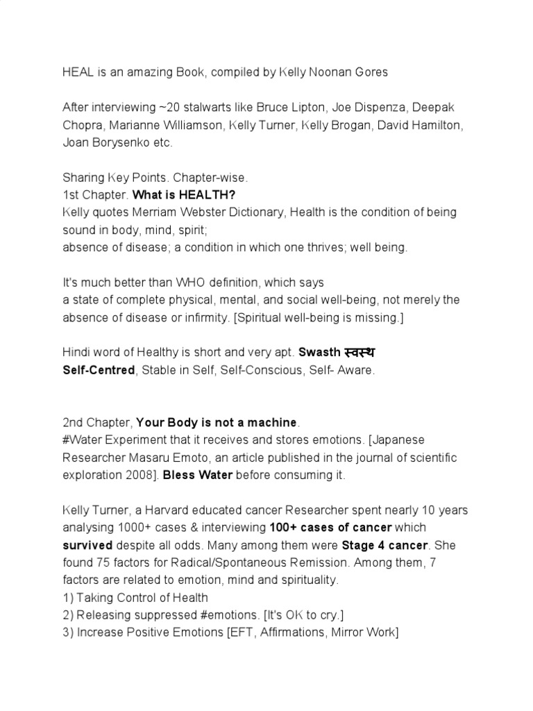 HEAL Book - Chapter Wise. Key Points - Kelly Noonan Gores 2019 | PDF ...