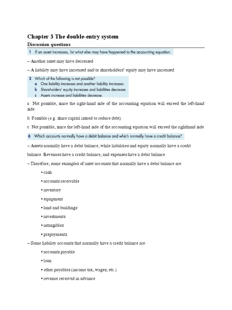 Chapter 3 The Double-Entry System: Discussion Questions | PDF | Debits ...