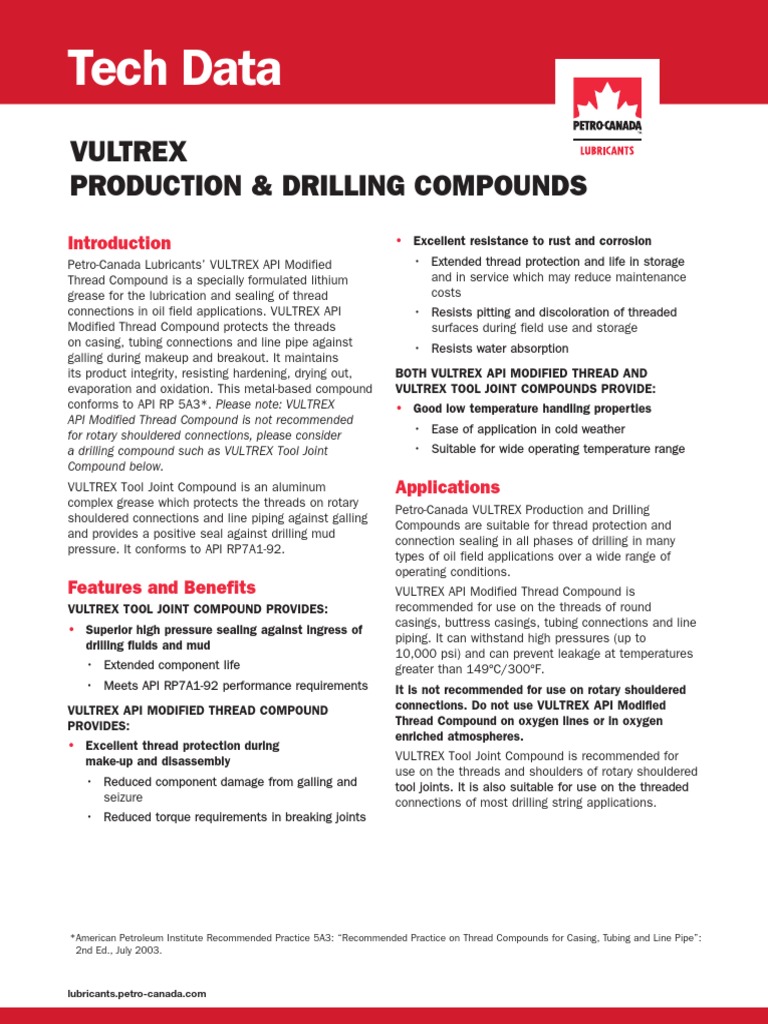 VULTREX Oilfield Thread Compounds Guide | PDF | Lubricant | Pipe (Fluid ...