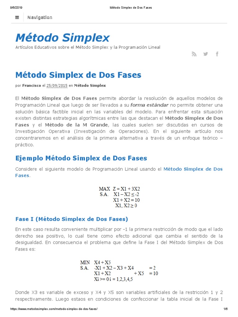 Método Simplex de Dos Fases PDF | PDF | Programación lineal | Algoritmos