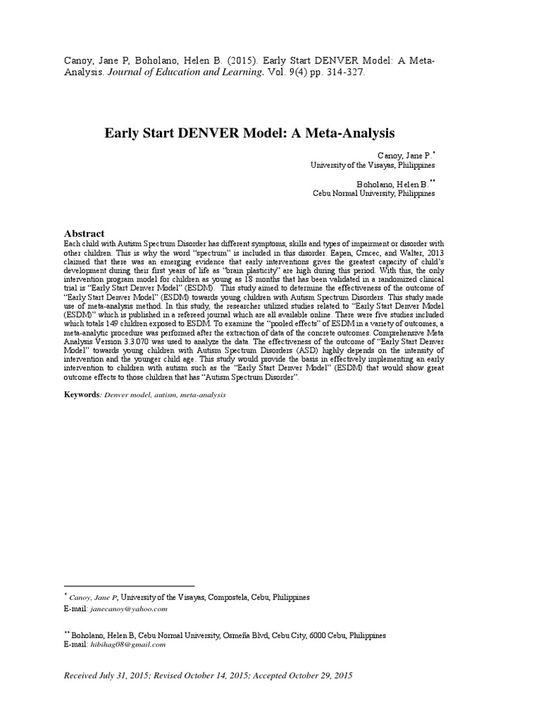 Early Start DENVER Model: A Meta-Analysis | Download Free PDF | Autism ...