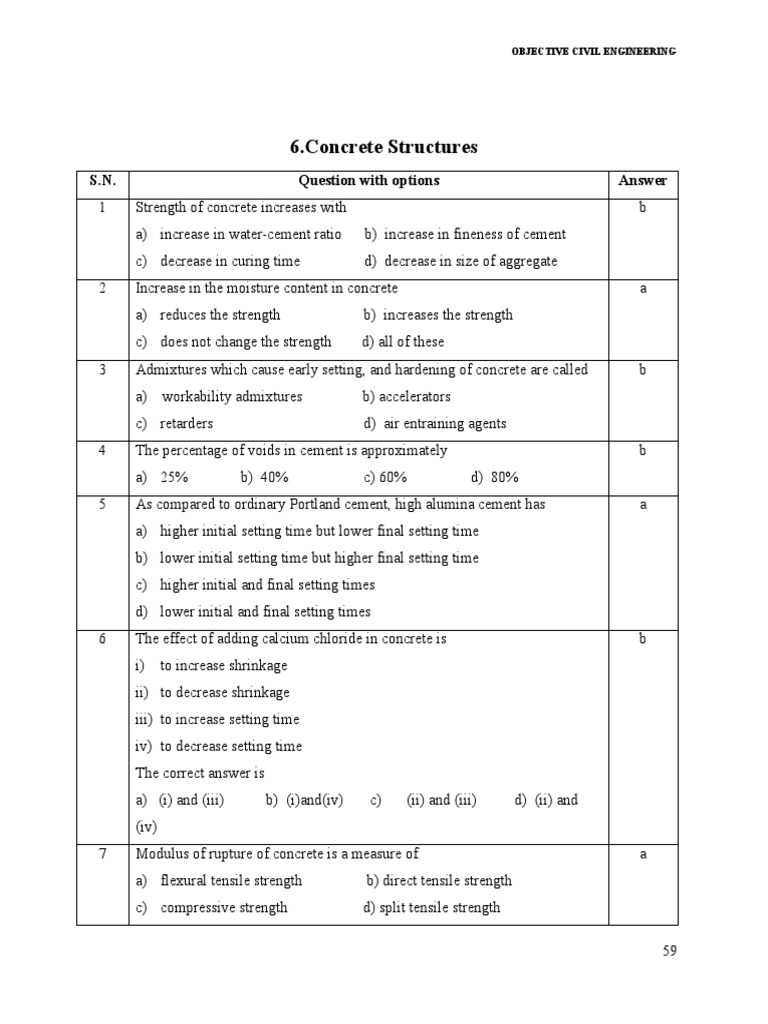 RCC - Civil Engineering Objective Questions | PDF | Bending | Concrete