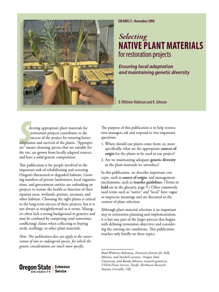 Native Plant Materials: For Restoration Projects | PDF | Restoration ...