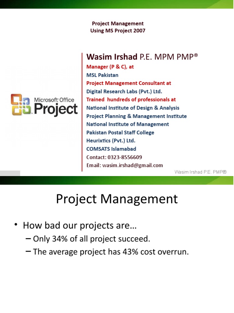 Wasim Irshad P.E. MPM PMP®: Project Management Using MS Project 2007 | PDF | Project Management ...