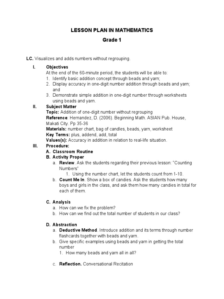 Lesson Plan in Mathematics | Download Free PDF | Worksheet | Lesson Plan