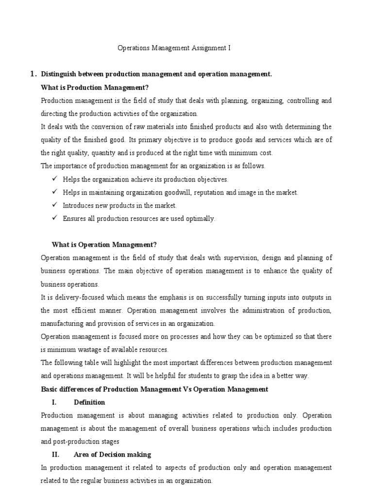 Distinguish Between Production Management and Operation Management ...