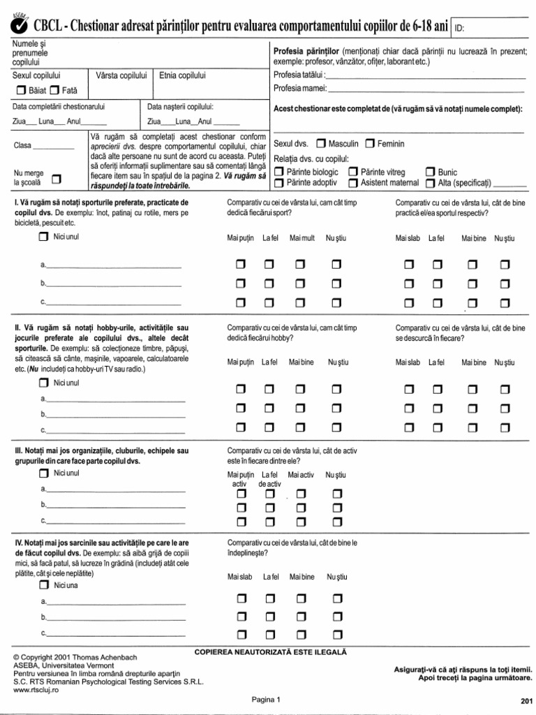 Chestionar CBCL (6-18) PDF | PDF