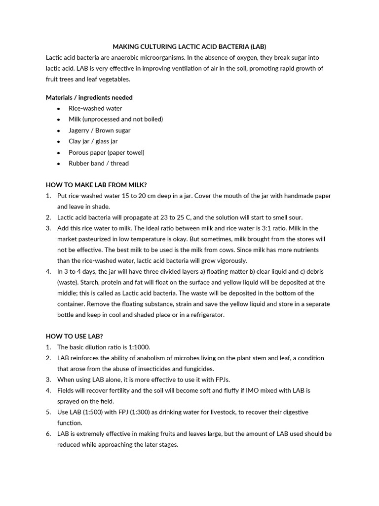 Lactic Acid Bacteria (Lab) | PDF | Decomposition | Soil