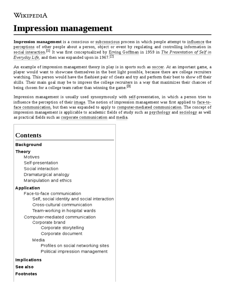 Impression Management | PDF | Behavioural Sciences | Psychological Concepts