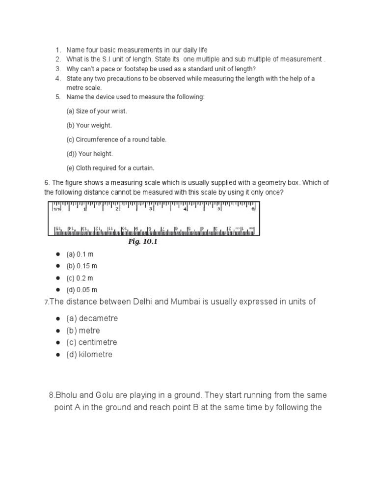 Name Four Basic Measurements in Our Daily Life 2. What Is The S.I Unit ...