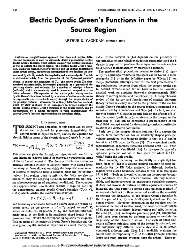 Dyadic: Electric Green S Functions in The Source Region | PDF | Green's Function | Integral