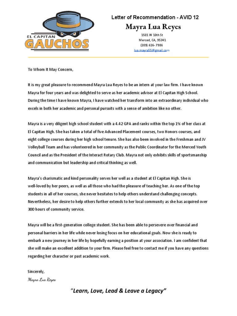 Avid 12 Portfolio - Letter of Recommendation 04 25 20 | PDF