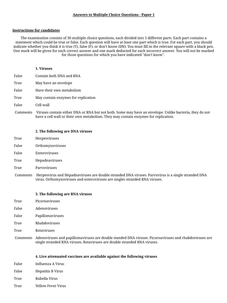 Answers To Virology MCQ Paper 1 | PDF | Hepatitis B | Virus