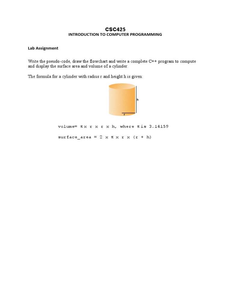 CSC425 Surface Area and Volume of A Cylinder | PDF | Computers