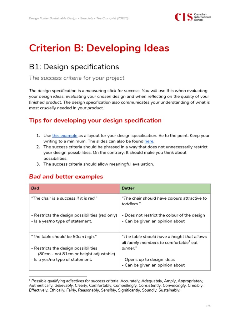 Design Specifications for Success Criteria | PDF | Psychological ...