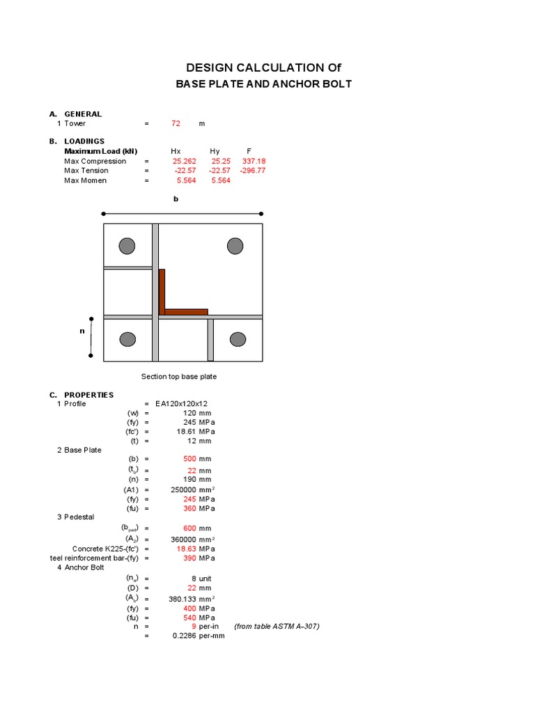 Tower Base Plate Design AISC | PDF | Screw | Strength Of Materials