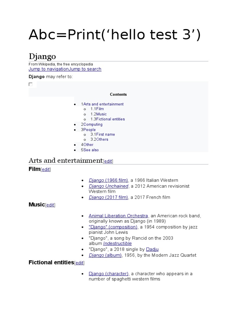 Abc Print ( Hello Test 3') : Django | PDF | Wikipedia | Entertainment ...