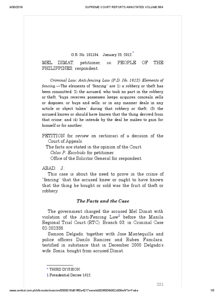 Criminal Law Anti-Fencing Law (P.D. No. 1612) Elements of Fencing | PDF ...