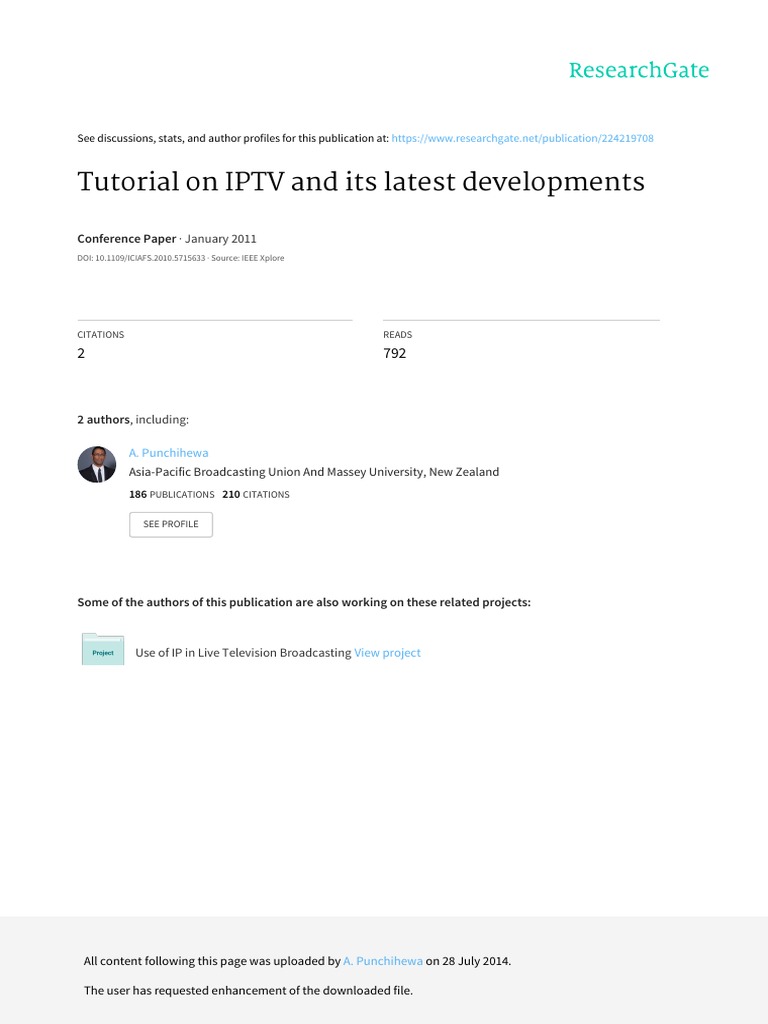 Tutorial On Iptv And Its Latest Developments January 2011 Pdf Set