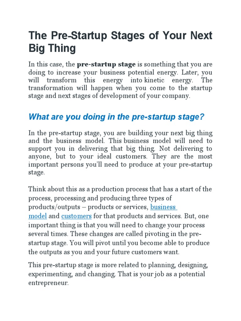 The Pre - Startup Stage | PDF