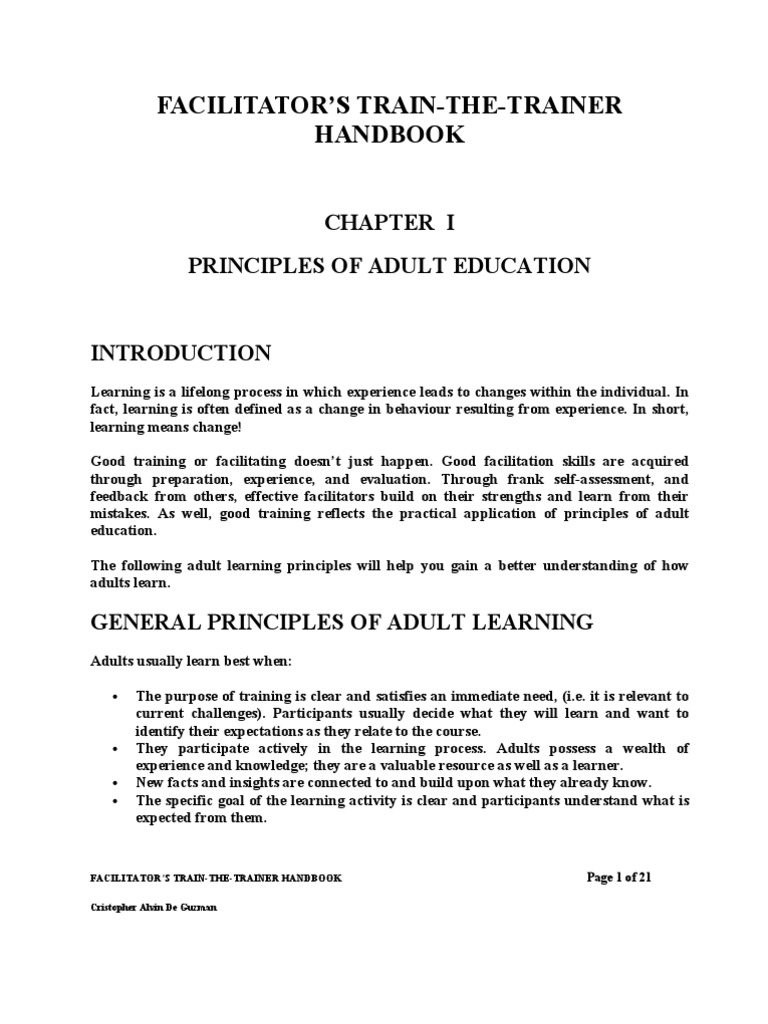 Facilitator's Train-The-trainer Handbook | PDF | Adult Education ...