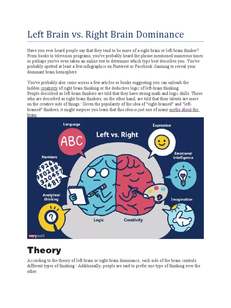 Brain Myth: Left vs. Right Dominance | PDF | Lateralization Of Brain ...